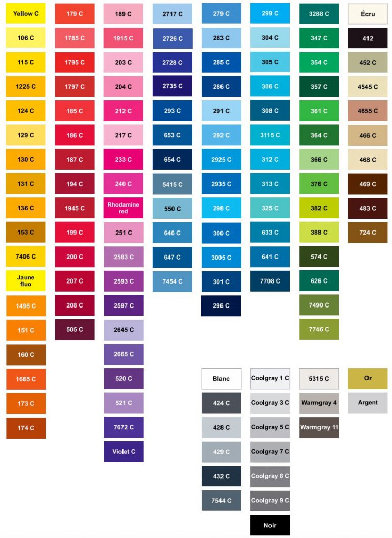 Charte de couleur Pantone | Shalouka promotions